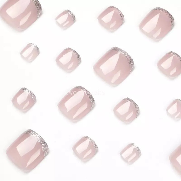 Makeup | 24pcsbox Nude Pink Glitter Powder French False Toe Nail Set ...